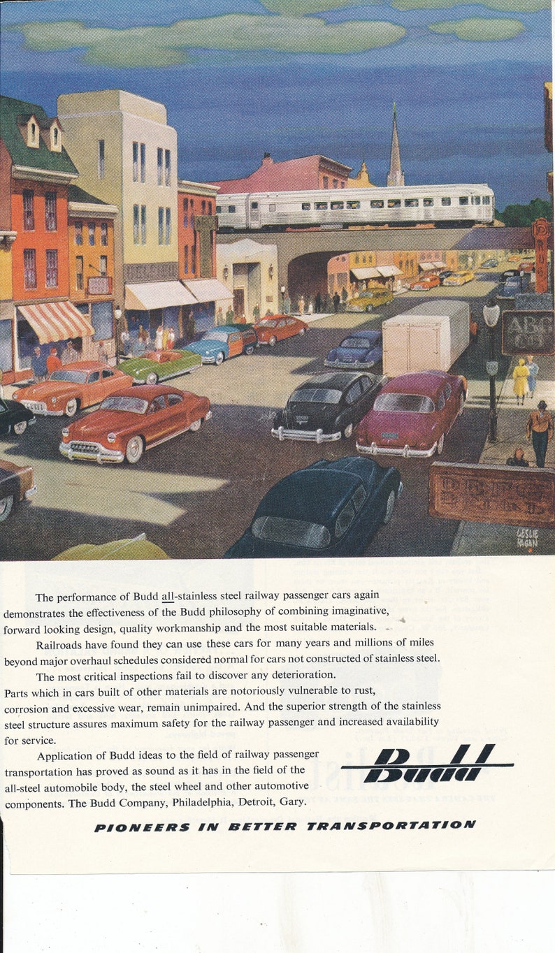 Budd Railcar Co 5 Print Ad's 1950's Promoting New Trains - Etsy