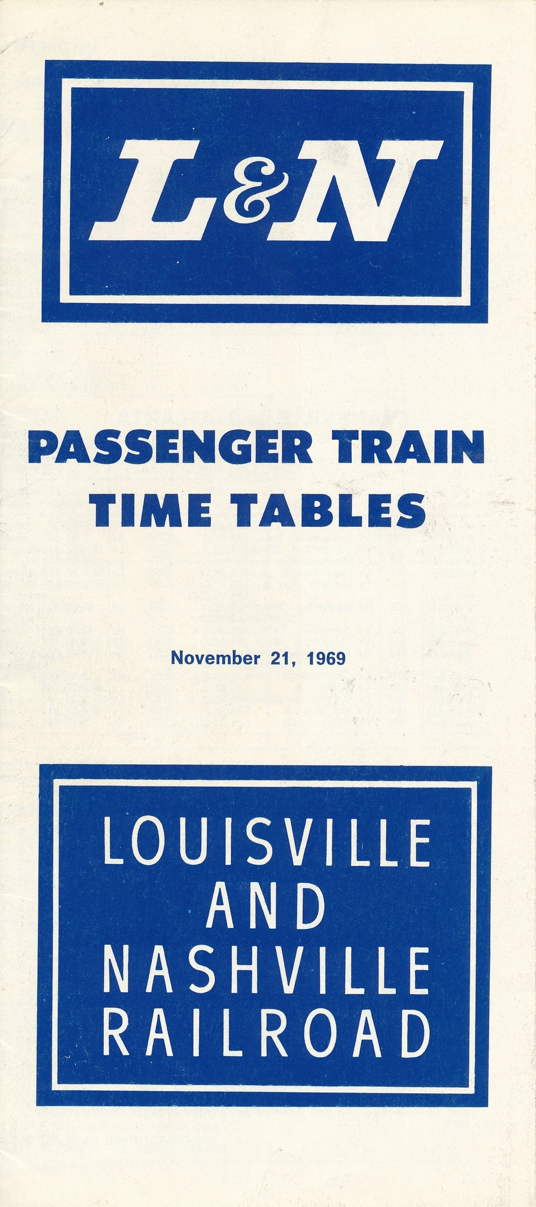 Louisville and Nashville Railroad Public System Timetable November 21 ...