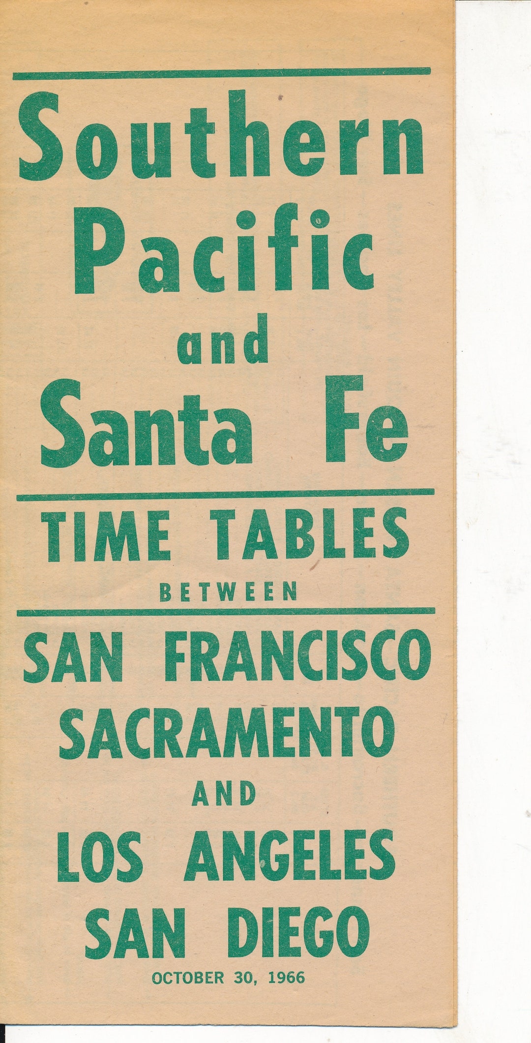 Southern Pacific/santa Fe Railroad Joint Time Tables Between San ...