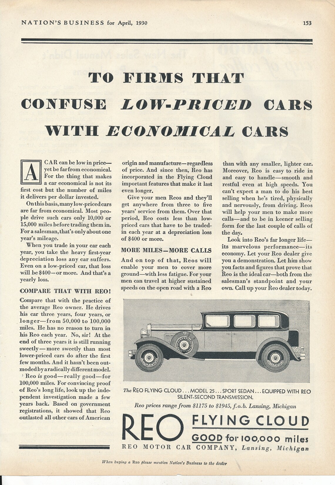 3 Vintage Reo Motor Car Print Ads From 1900's 1920's and 1930's - Etsy