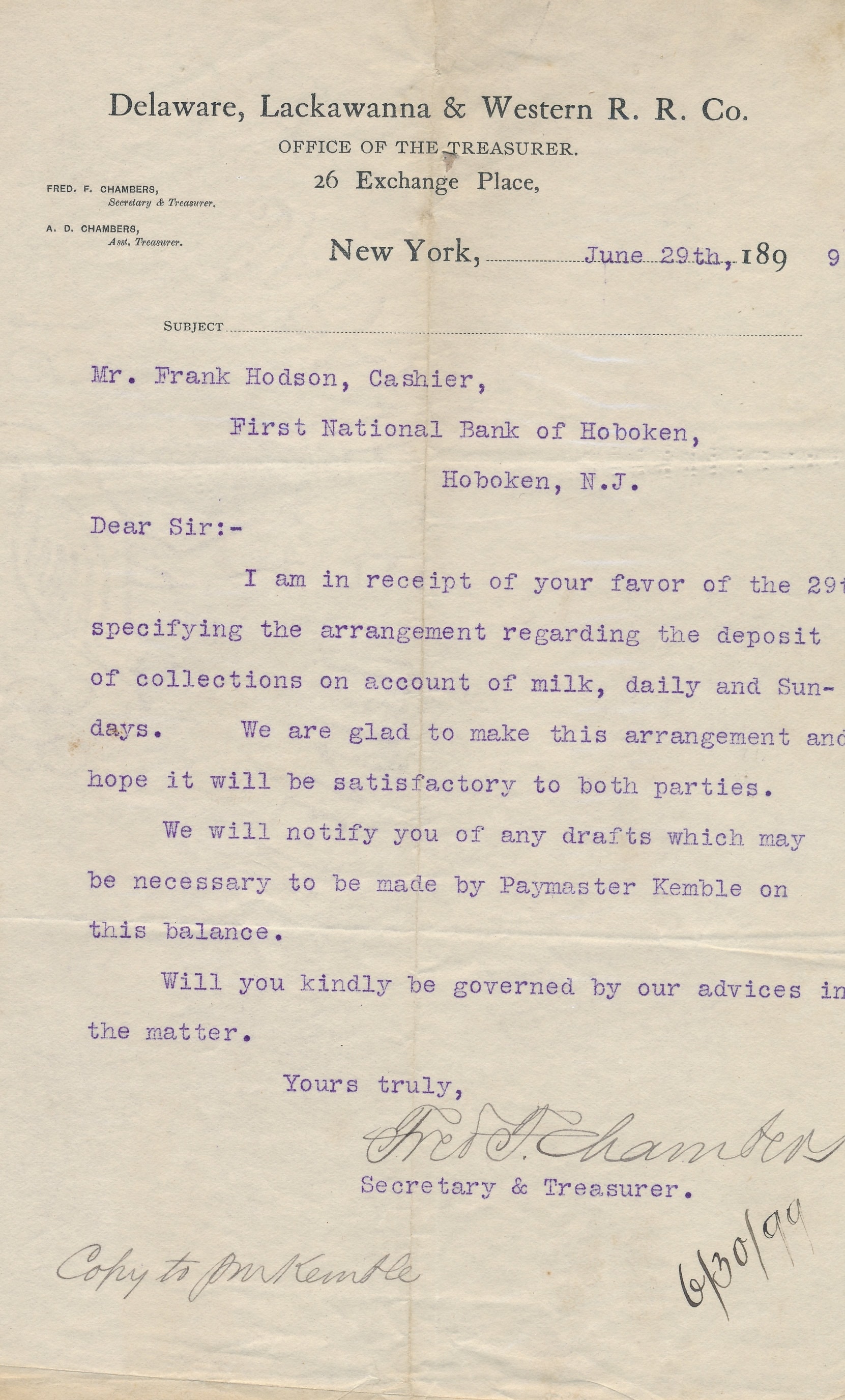 Delaware, Lackawanna and Western Railroad Letter From the Office of the ...
