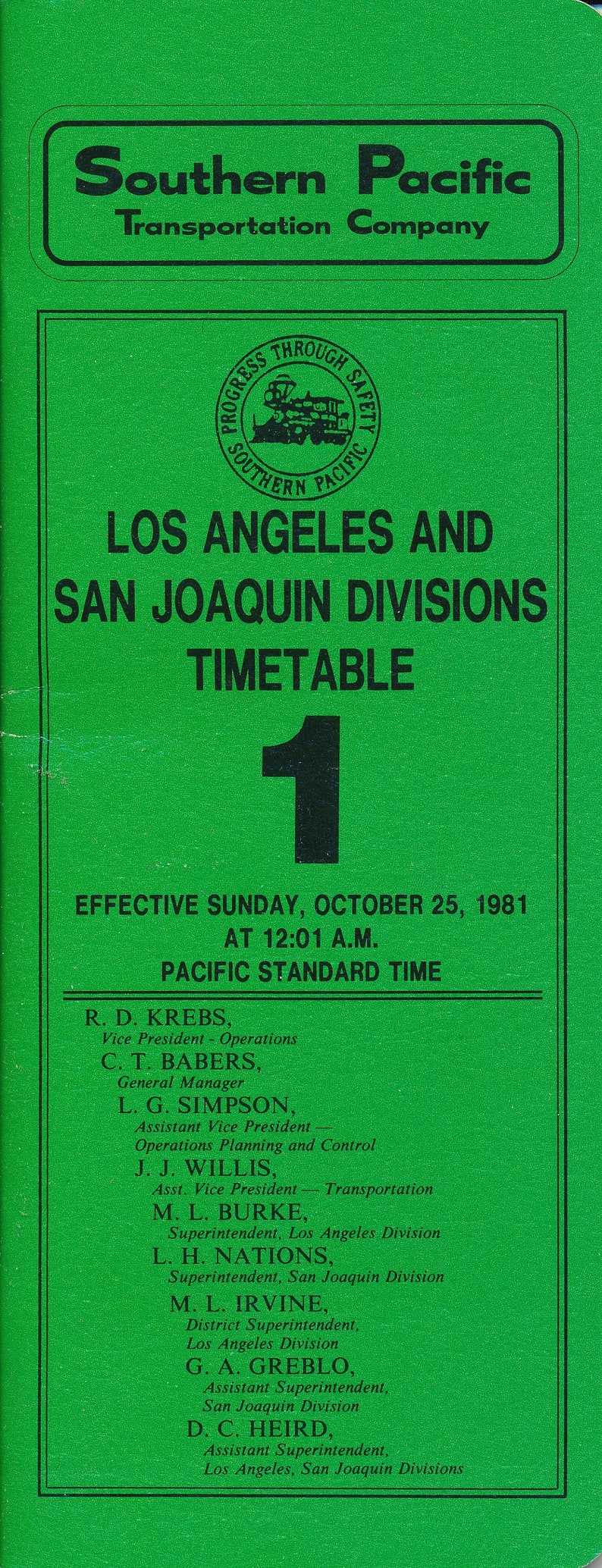 Southern Pacific Employee Timetables 1 San Joaquin and Los Angeles ...