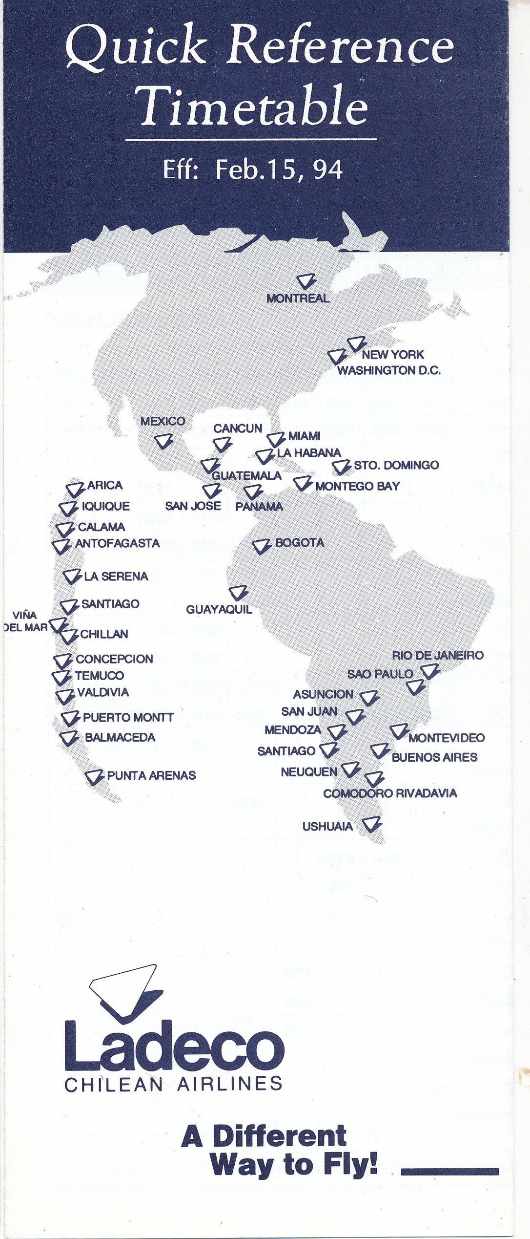 Ladeco Airlines Quick Reference Timetable February 15, 1994 - Etsy