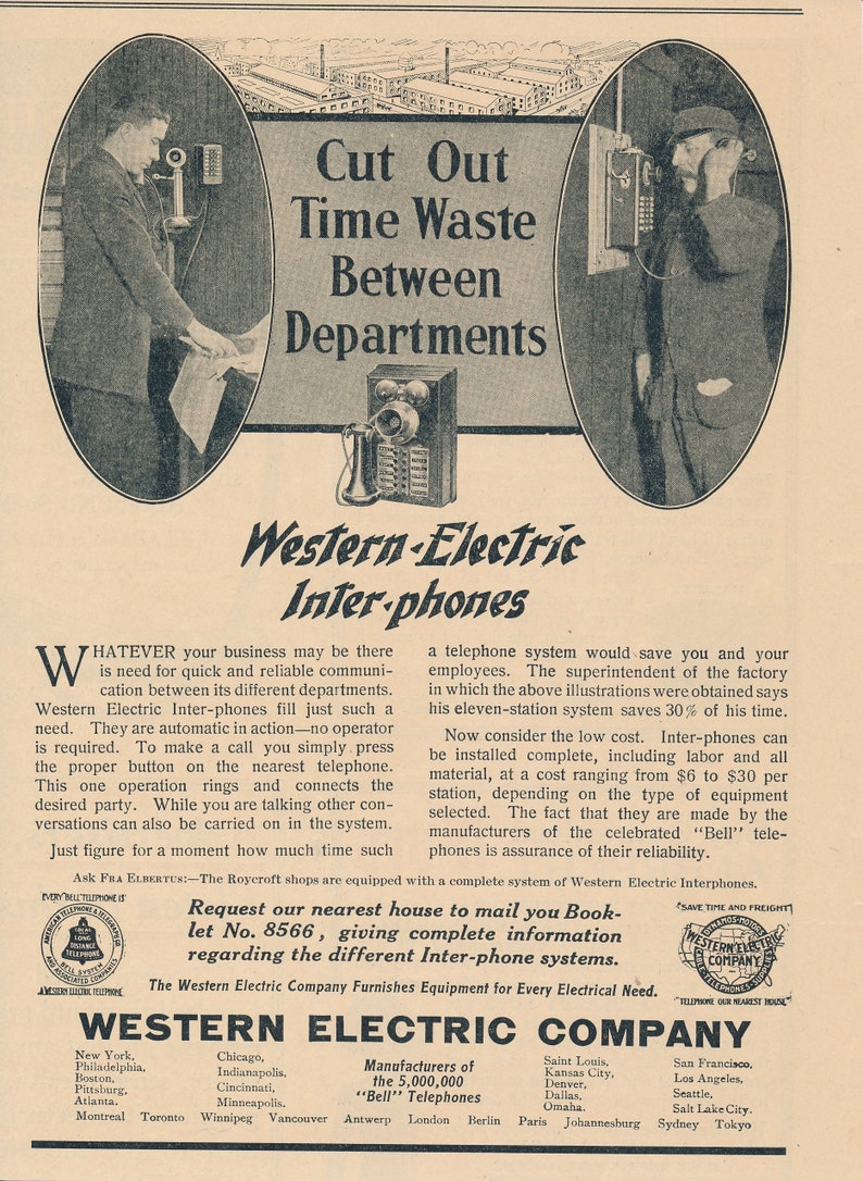 Western Electric Company 2 Vintage Magazine Ads From 1910's to 1915's ...