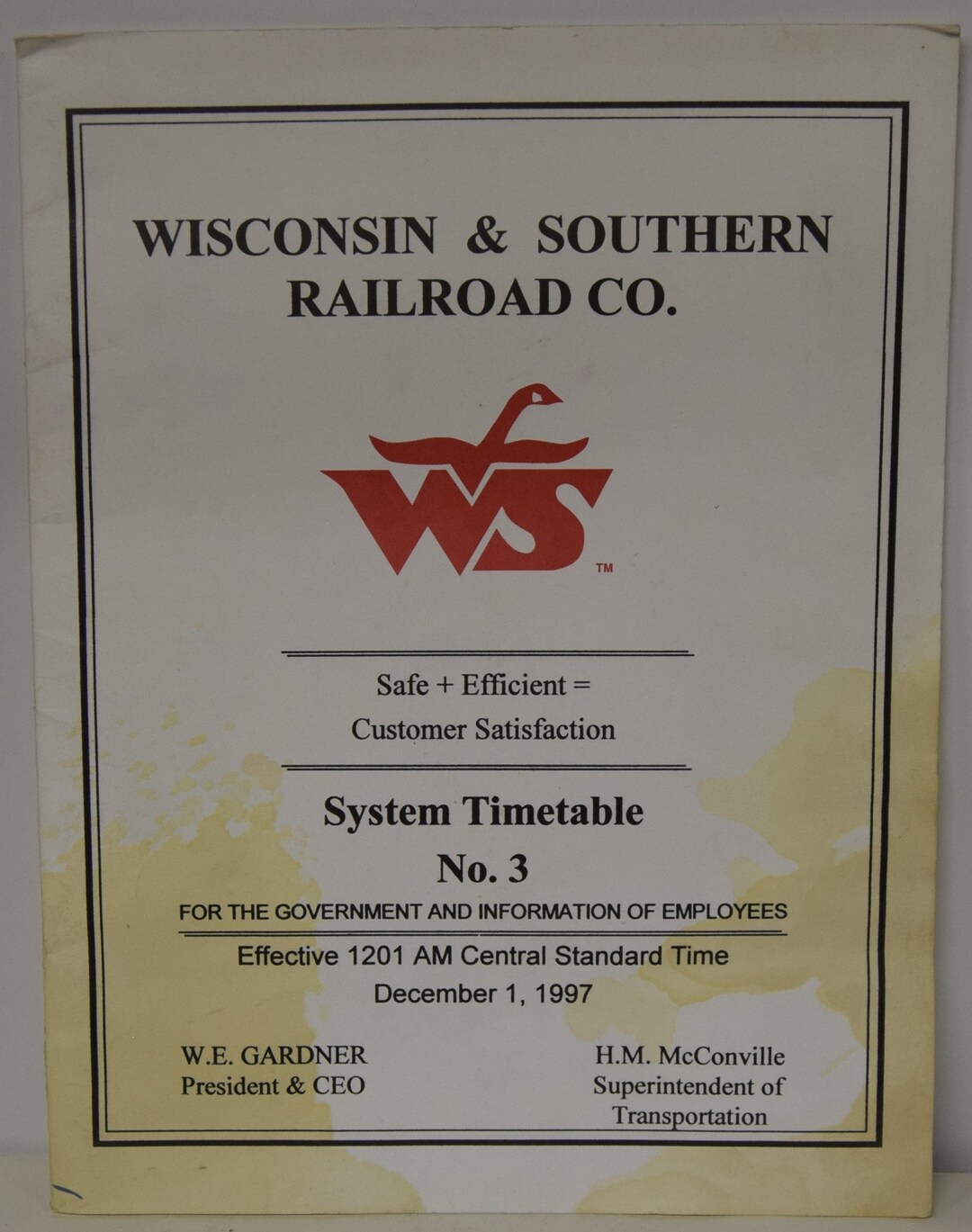 Wisconsin and Southern Railroad Employees Timetable No. 3 December 1 ...