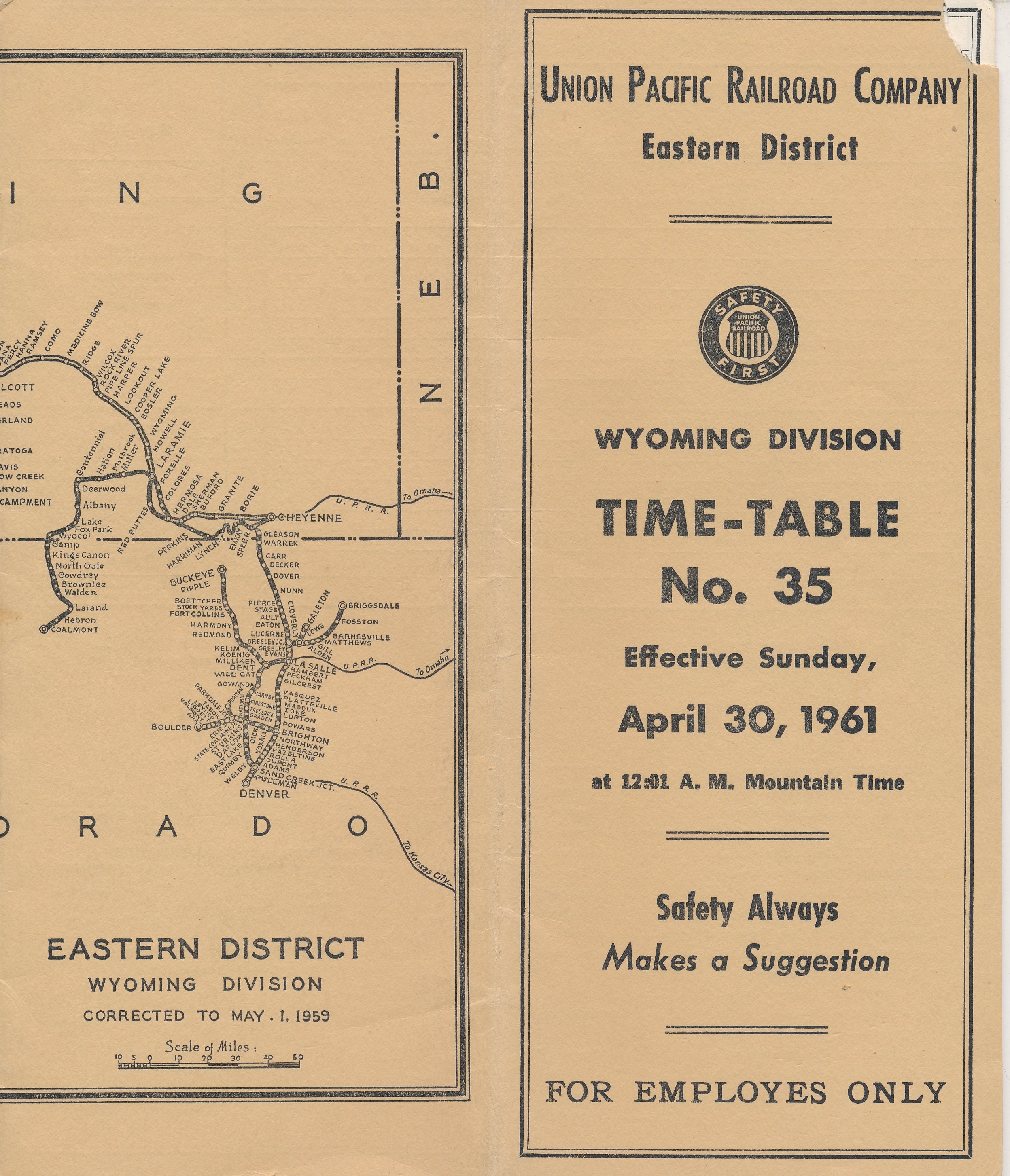 Union Pacific Railroad Wyoming Division Employee Timetable 35 April 30 ...