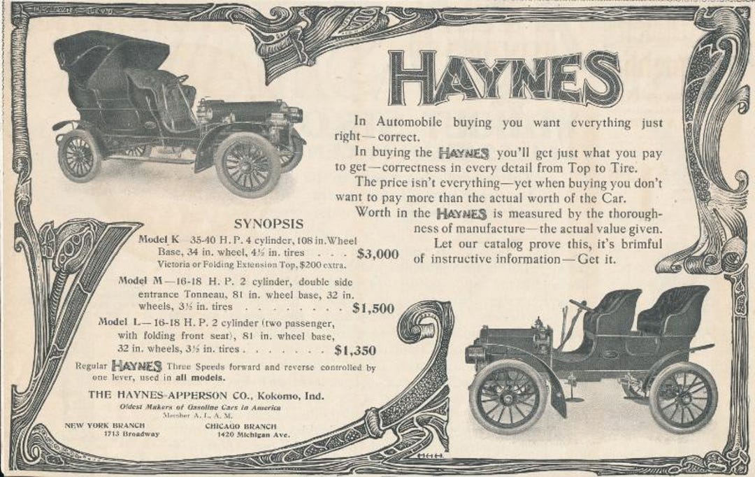 Haynes Automobile Magazine Print Ad From the 1890's Approx. Size 9.5 X ...