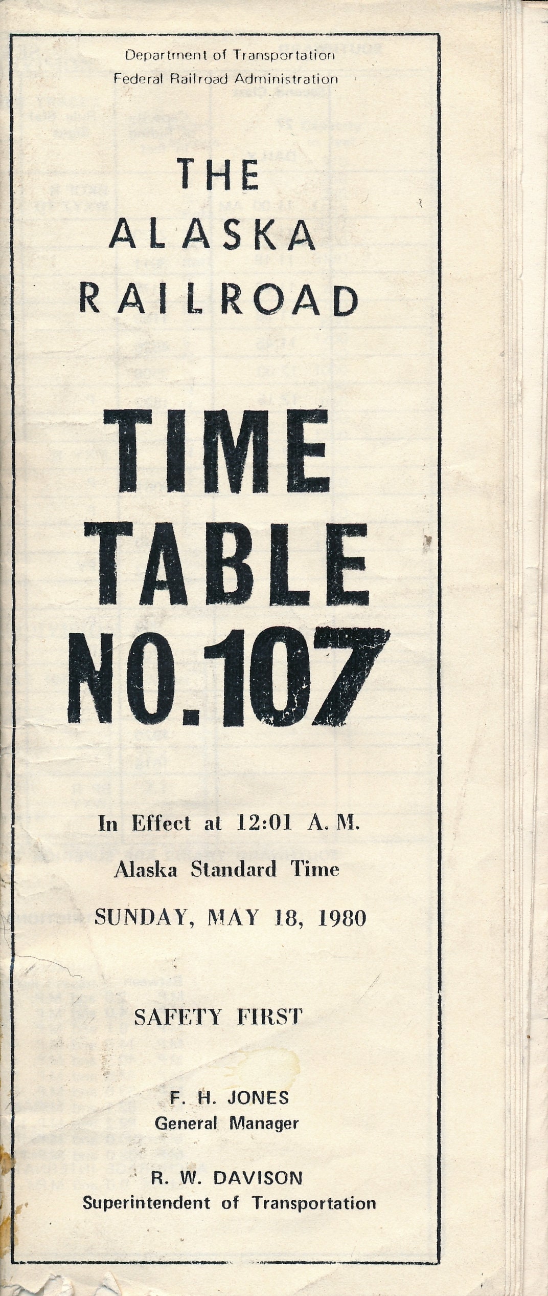 The Alaska Railroad Employee Timetable 107 May 18, 1980 - Etsy