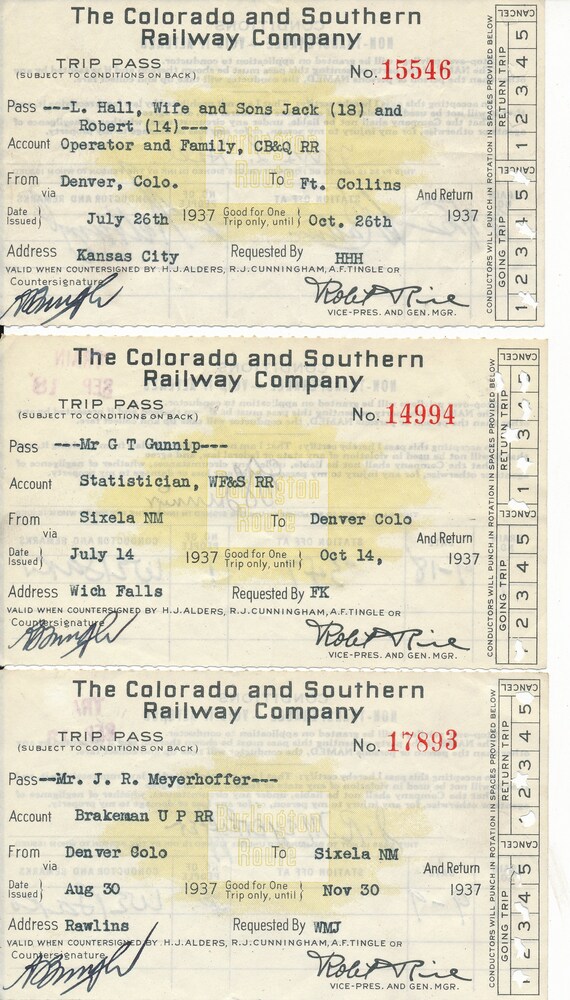 The Colorado and Southern Railway Lot of 3 Trip Passes From - Etsy
