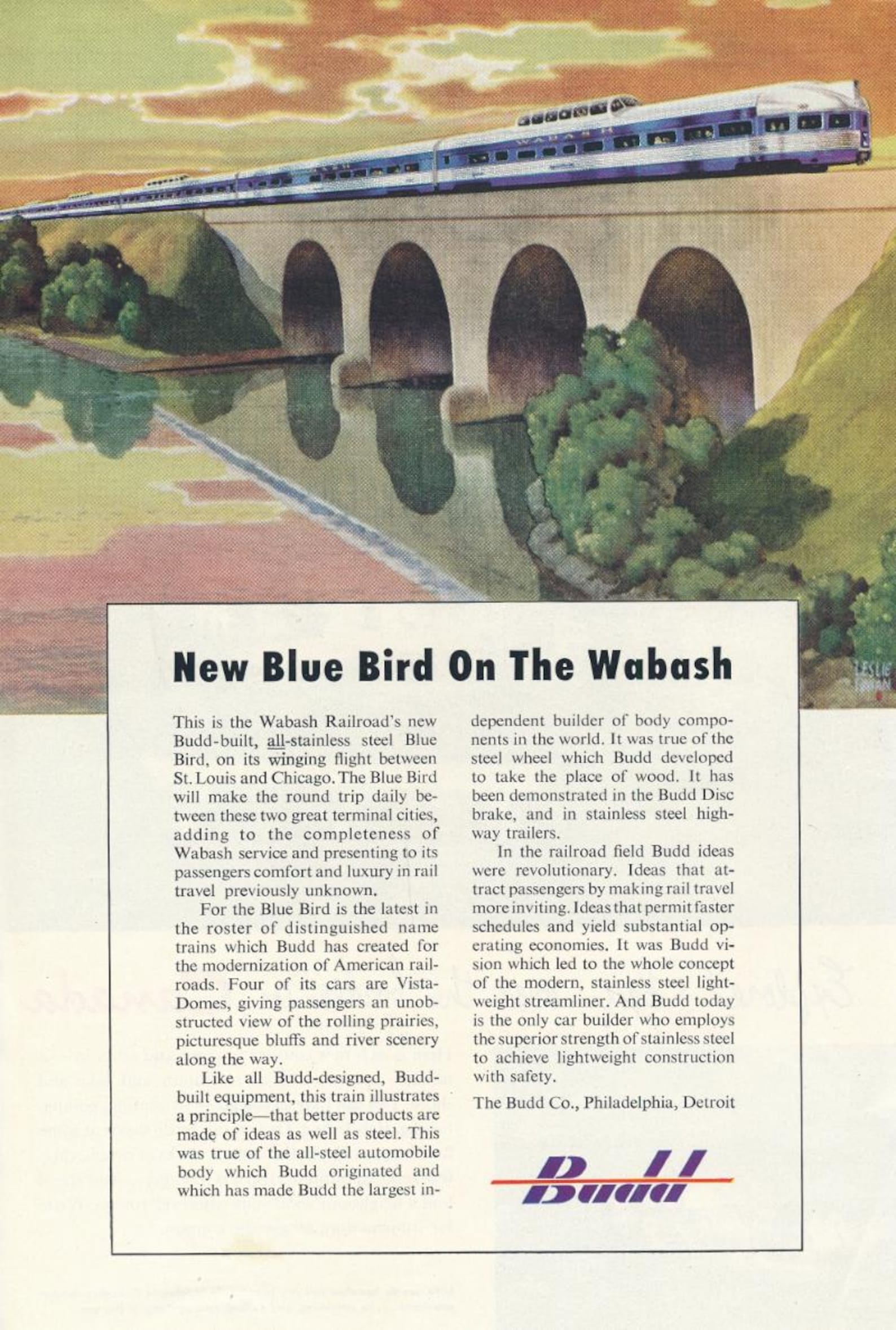 Budd Railcar Company 3 Magazine Print Ad's for New Trains on the New York Central, Wabash and ...