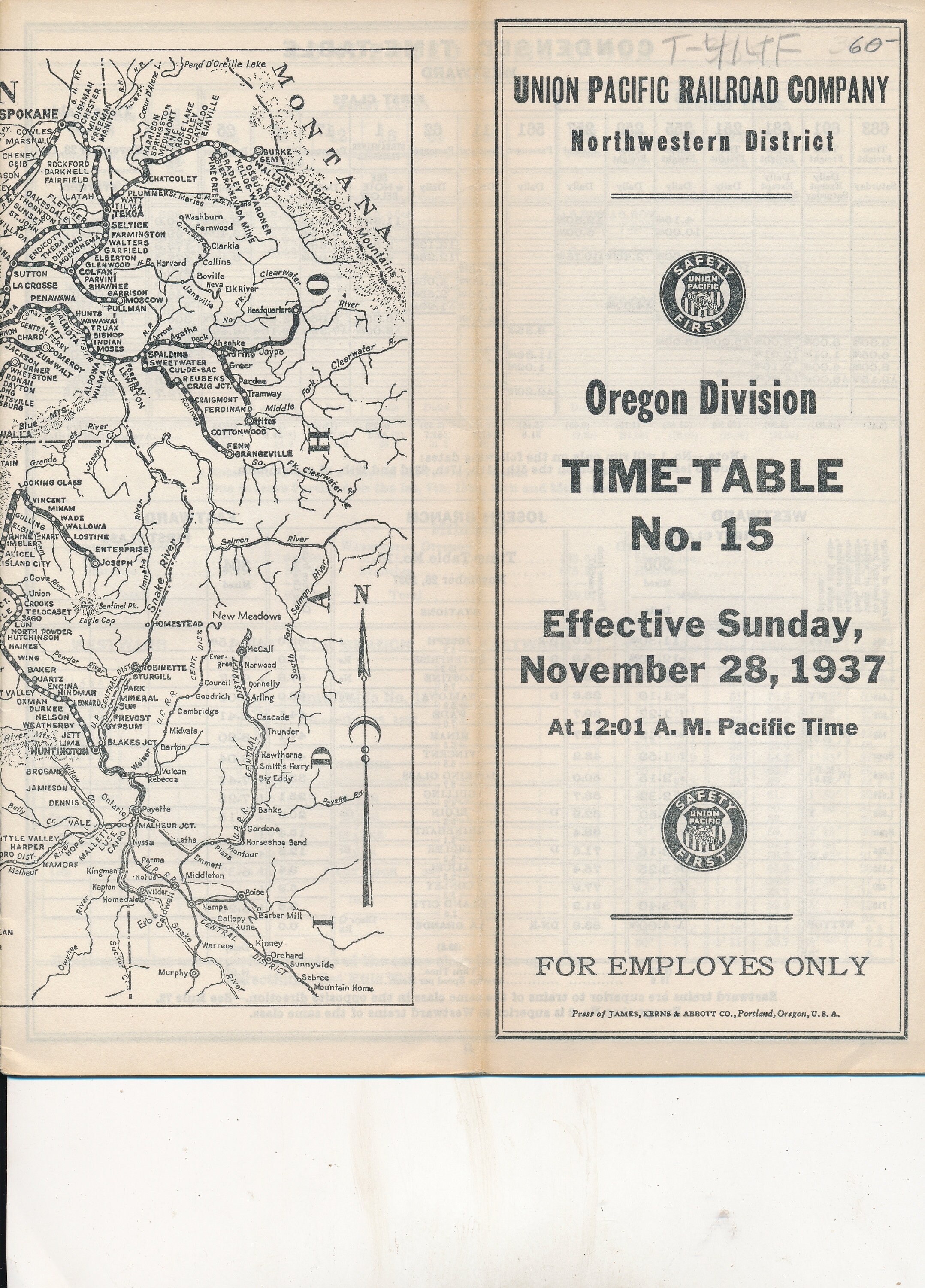 Union Pacific Railroad Oregon Division Employee Timetable 15 November ...