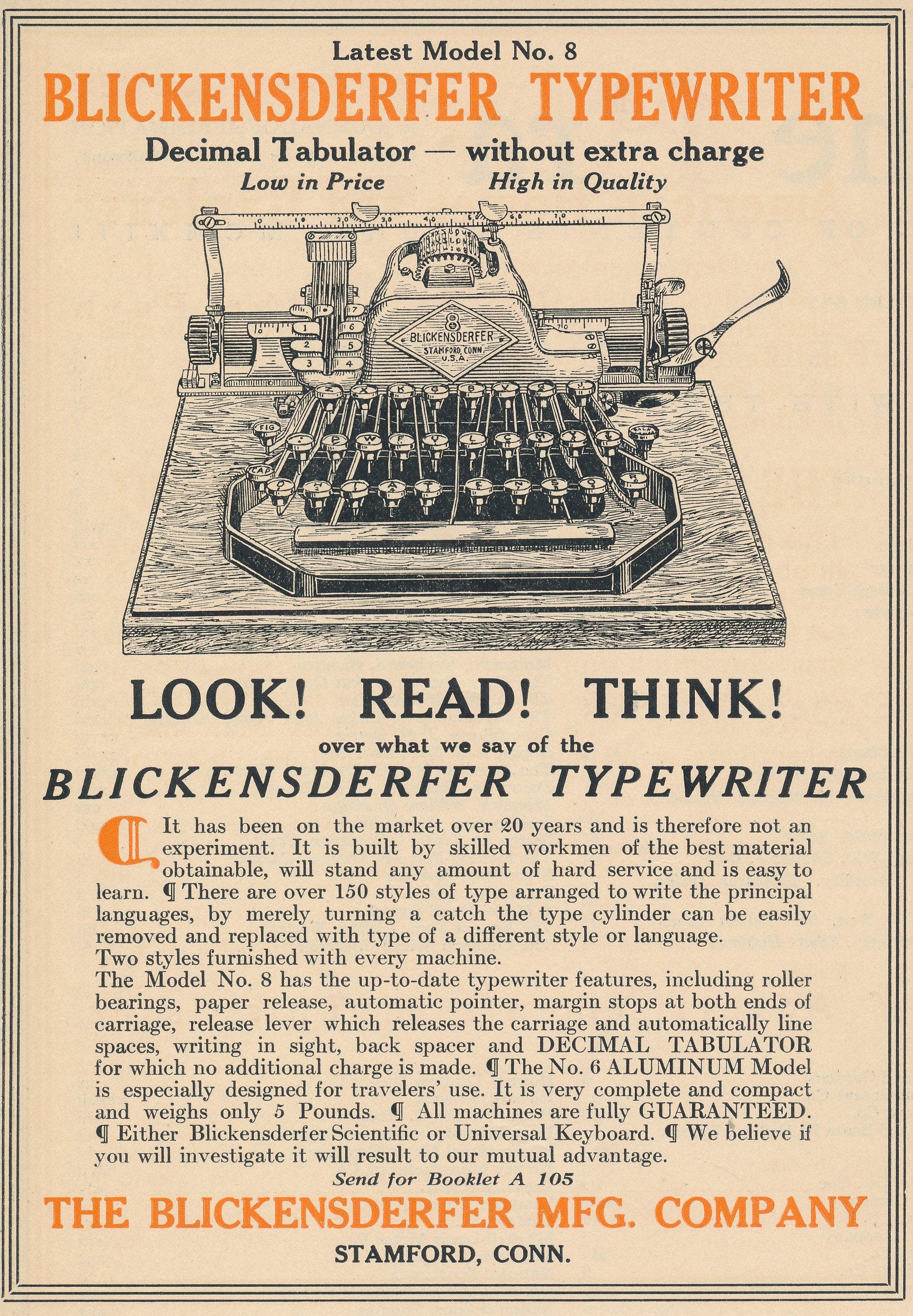 4 Vintage Typewriter and Office Eq. Magazine Ads 1900's Thru 1910's For ...