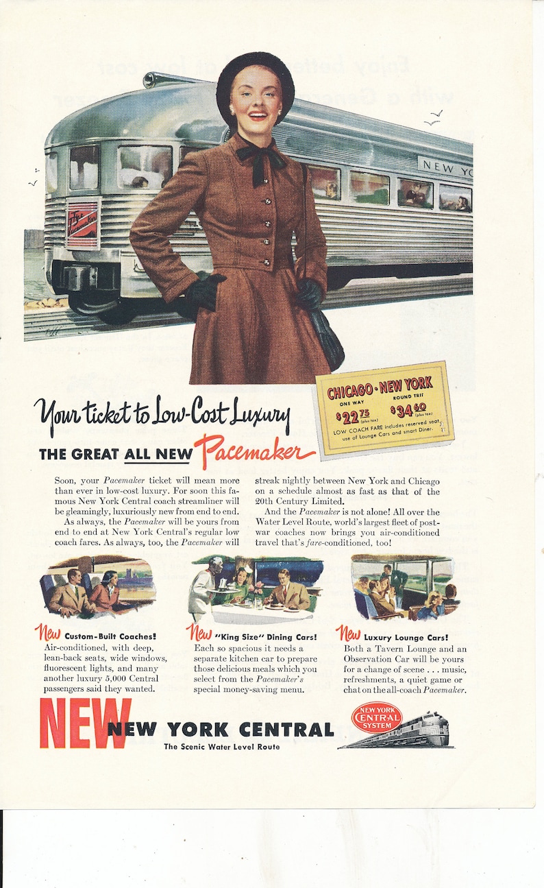 New York Central System 5 Magazine Print Ads From the 1950's - Etsy