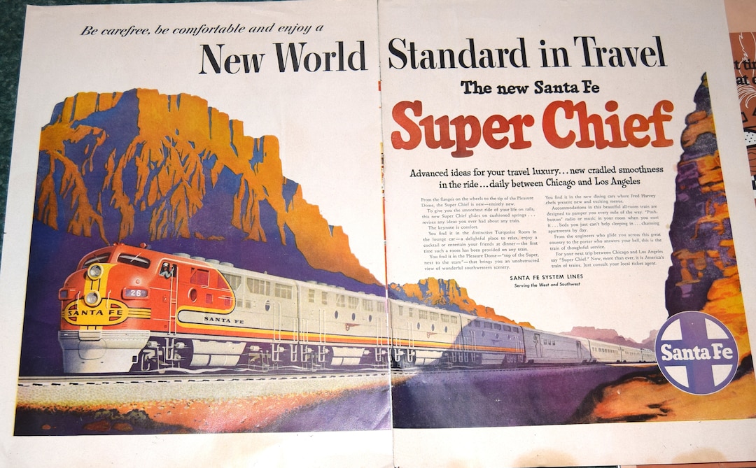Vintage Santa Fe Railway the New Super Chief Print Ad Two Page Magazine ...