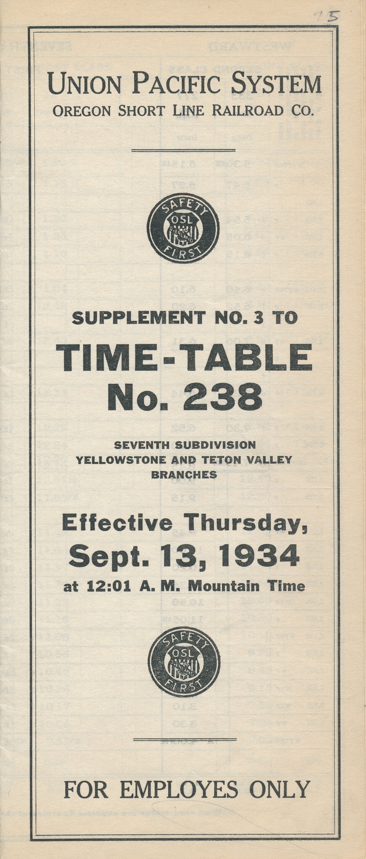 Union Pacific Railroad Oregon Short Line RR Supplement No. 3 to ...