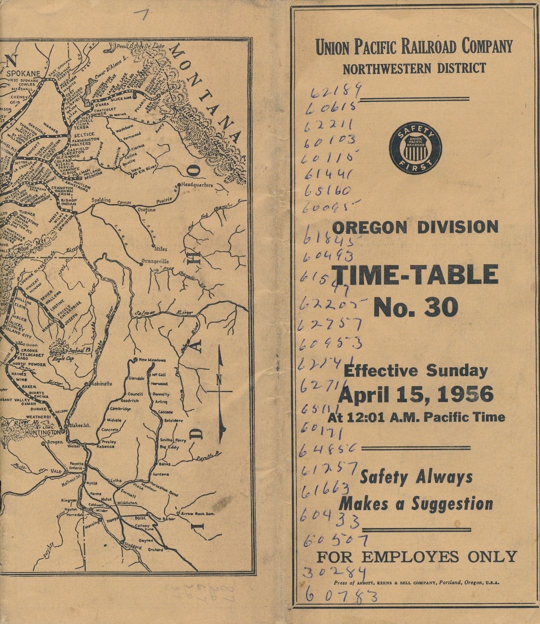 Union Pacific Railroad Oregon Division Employee Timetable 30 April 15 ...