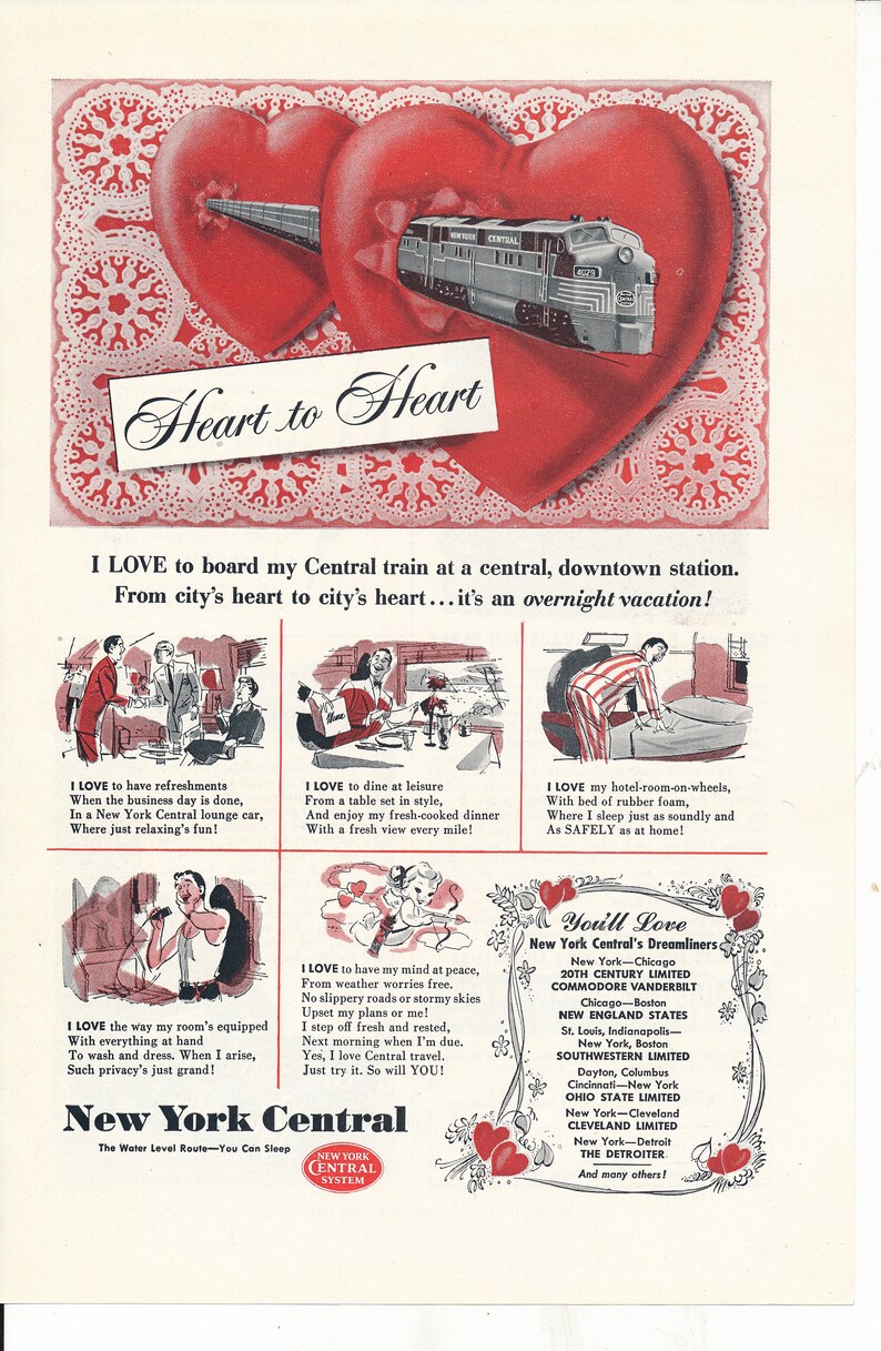 New York Central System 5 Magazine Print Ads From the 1950's - Etsy