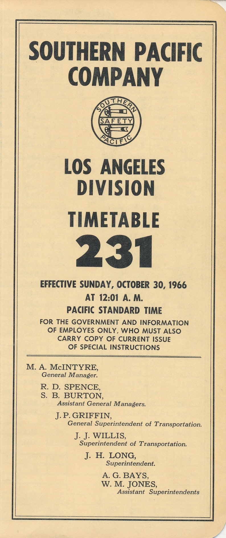 Southern Pacific Employee Timetables Los Angeles Division: Nos. 228 ...