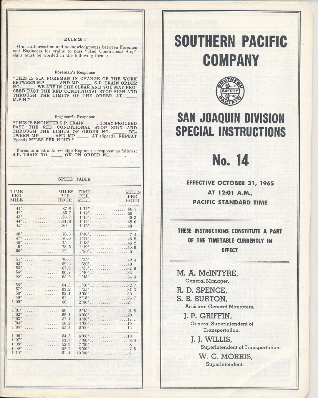 Southern Pacific Employee Special Instructions San Joaquin Division 3 ...