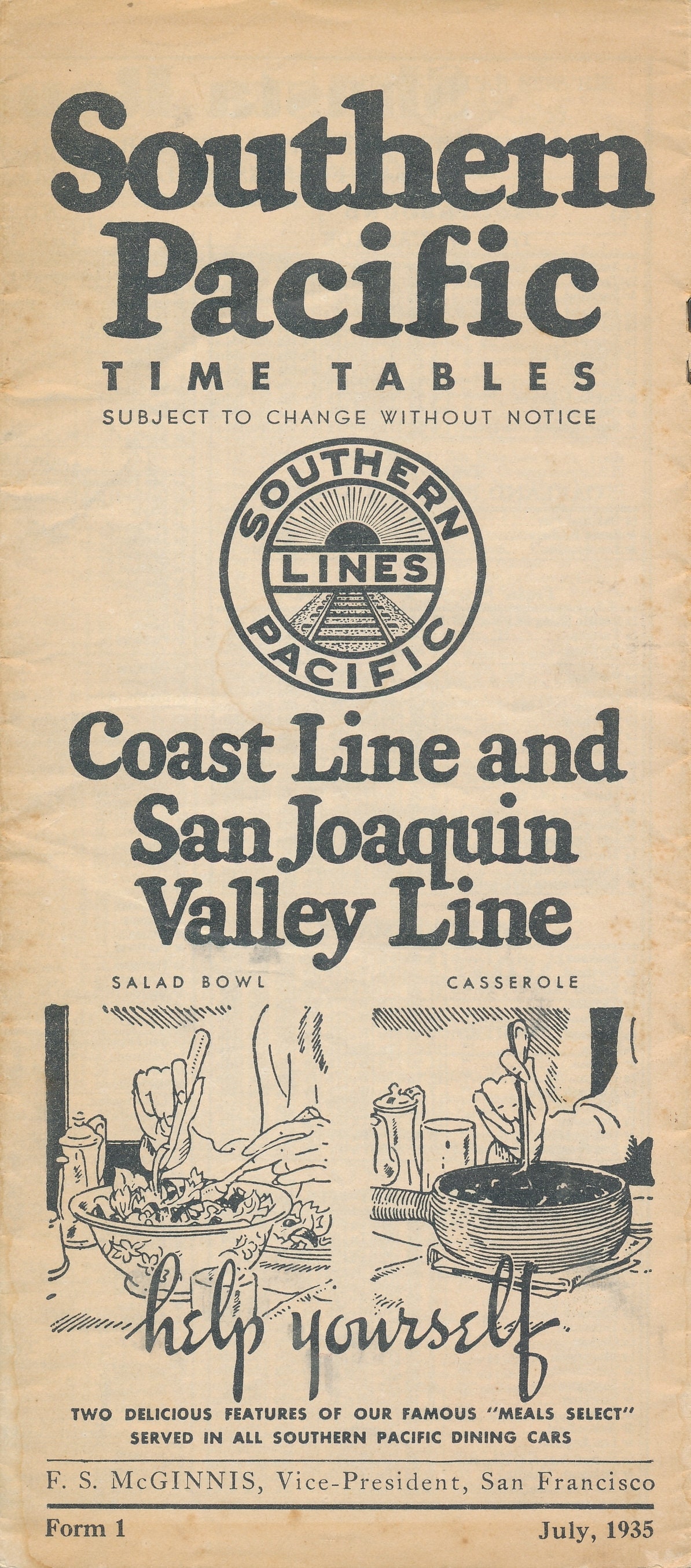 Southern Pacific Railroad Coast Line and San Joaquin Valley Line Time Tables July 1935 - Etsy
