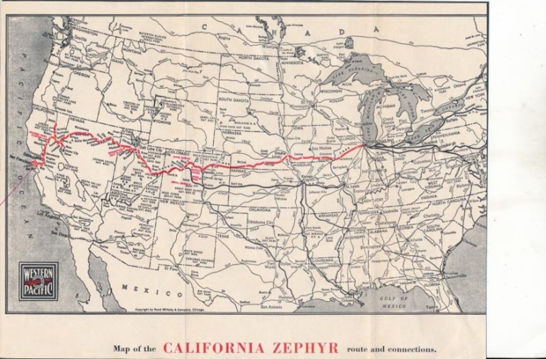 California Zephyr Route Map Issued by the Western Pacific Railroad 7.5 ...
