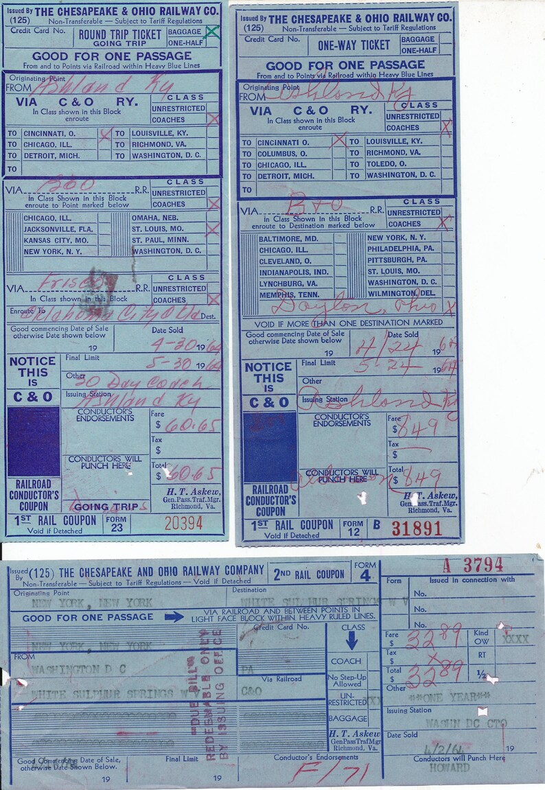 The Chesapeake and Ohio Railway Lot of 5 Assorted Tickets - Etsy