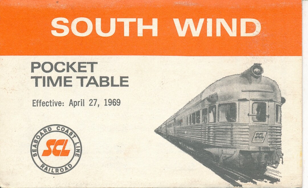 Seaboard Coast Line Railroad Public Pocket Timetable for the South Wind April 27, 1969 - Etsy