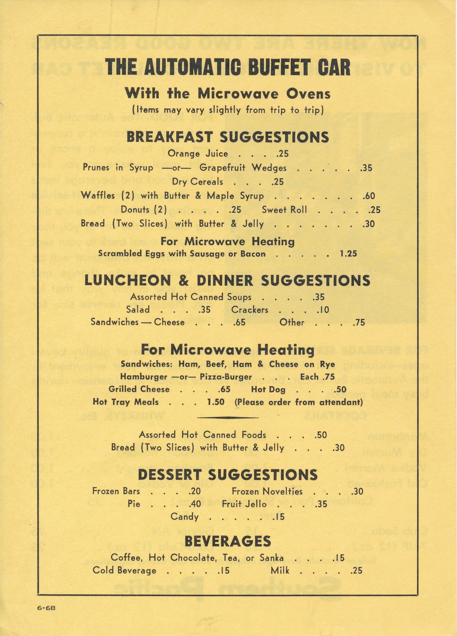 Dining Car Menu: Southern Pacific Automatic Buffet Car Menu - Etsy