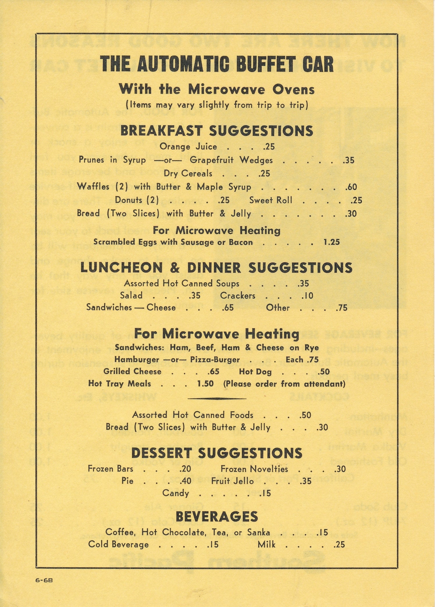 Dining Car Menu: Southern Pacific Automatic Buffet Car Menu - Etsy