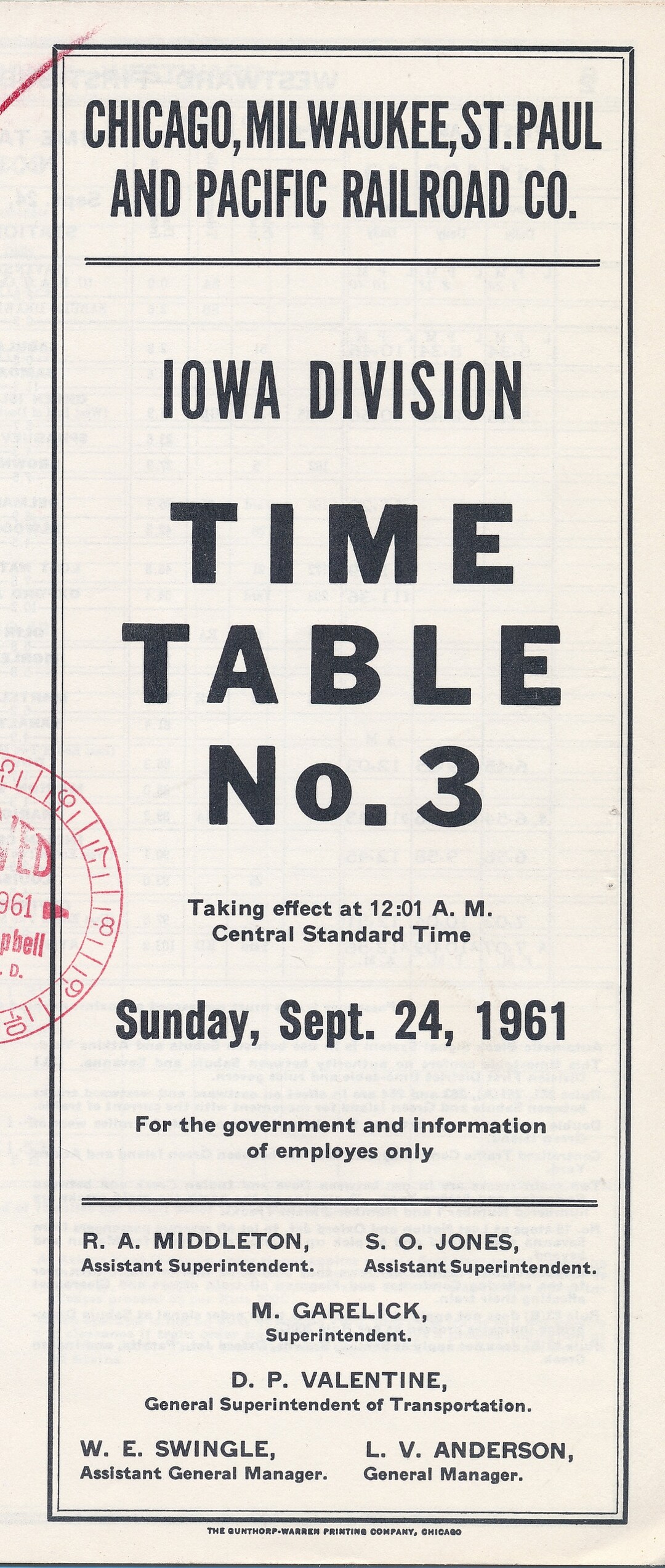 Chicago, Milwaukee , St. Paul and Pacific Railroad Employee Timetable ...