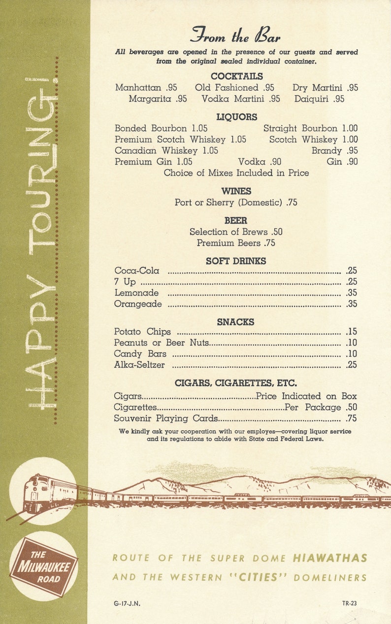 Dining Car Menus: Milwaukee Railroad Menus Lot of 3 Breakfast, From the ...