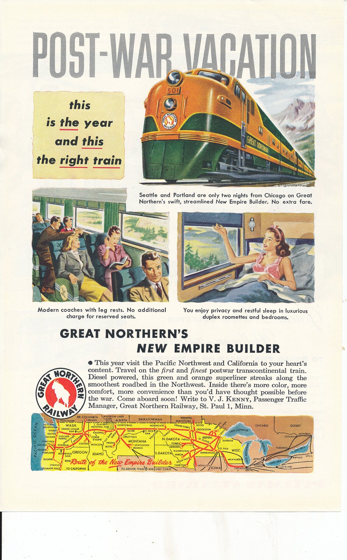 Great Northern Railway 4 Magazine Print Ads From the 1940's and 1950's ...