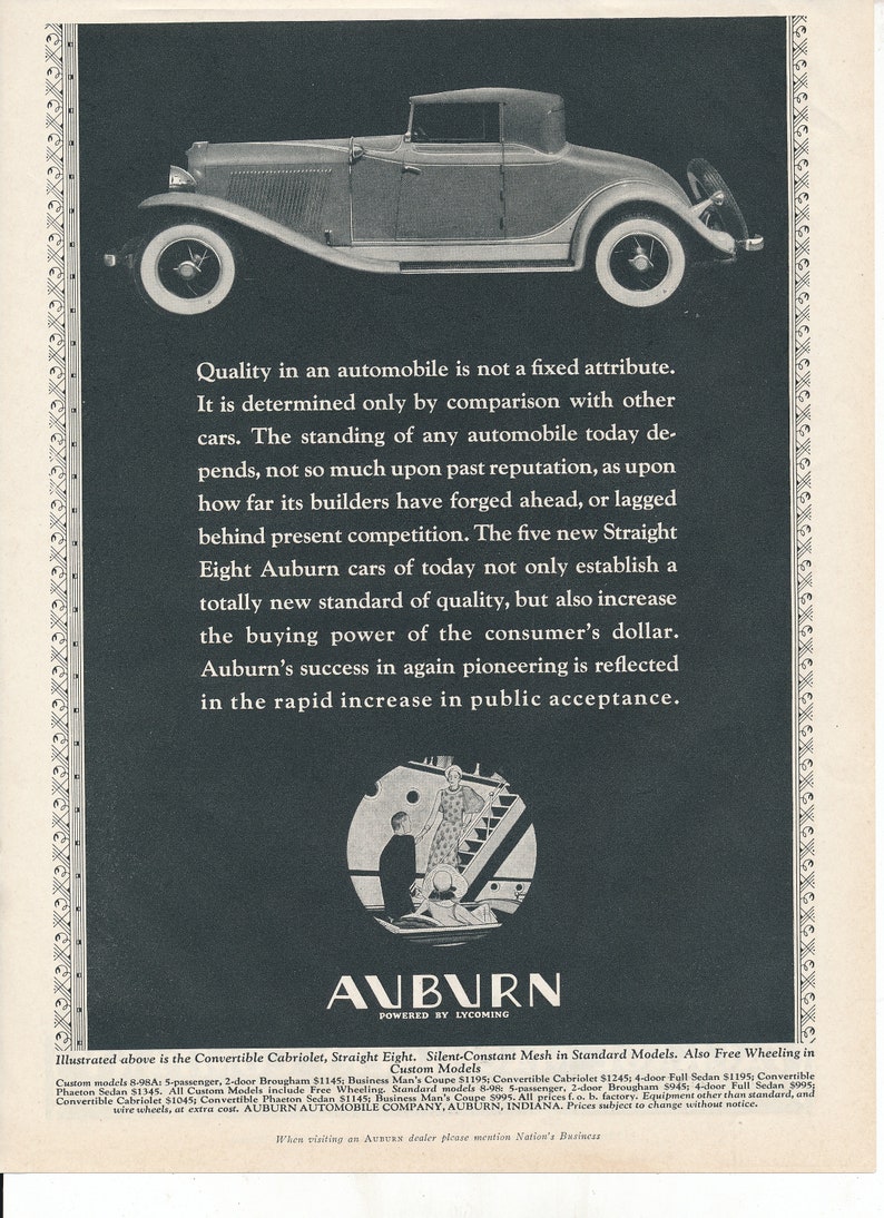 2 Vintage Magazine Print Ads for the Auburn Auto for the 1930's - Etsy