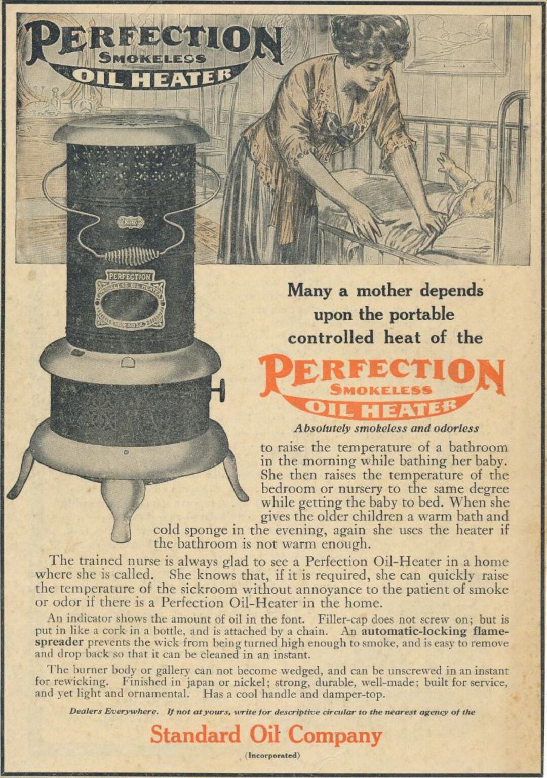 Standard Oil Company Perfection Smokeless Oil Heater Magazine Print Ad ...