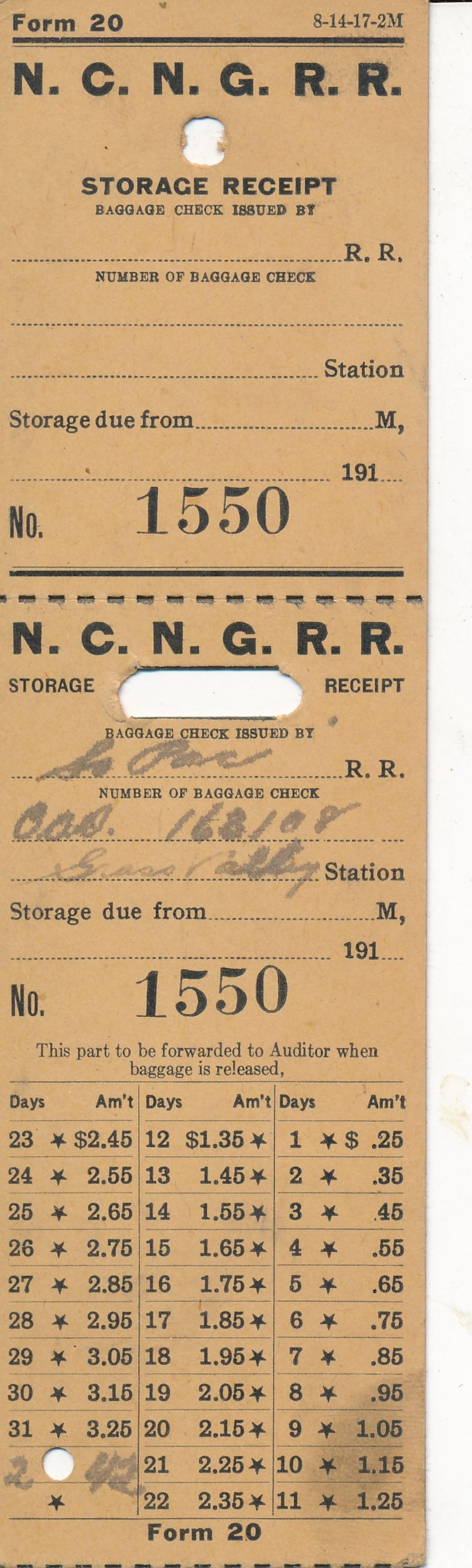 Nevada County Narrow Gauge Railroad Storage Baggage Receipt - Etsy
