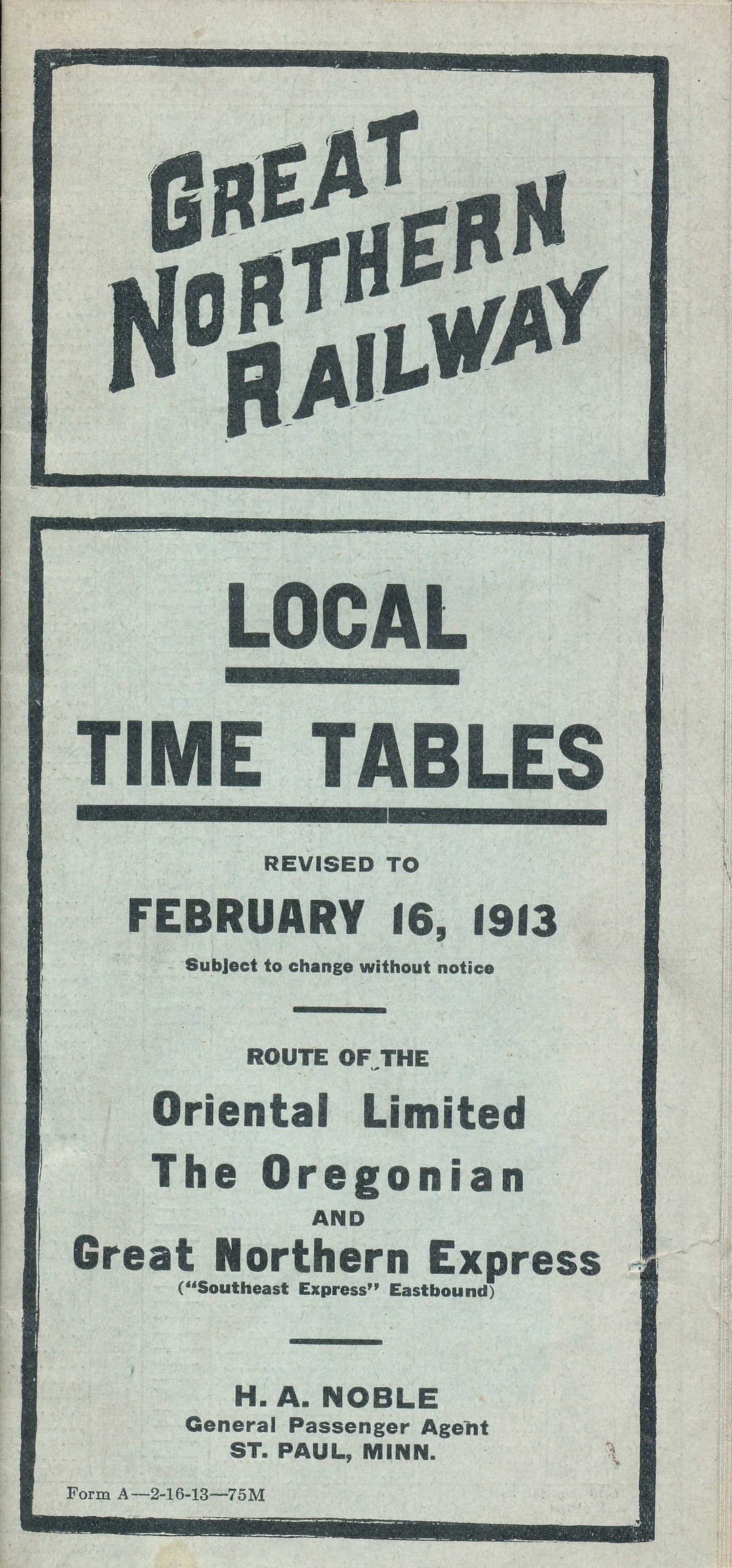 Great Northern Railway Pubic Timetable "local Time Tables" Dated ...