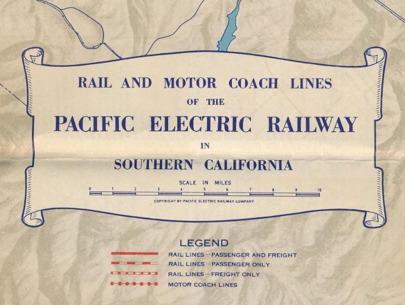 Map of Pacific Electric Lines Railroad in the Los Angeles-san ...