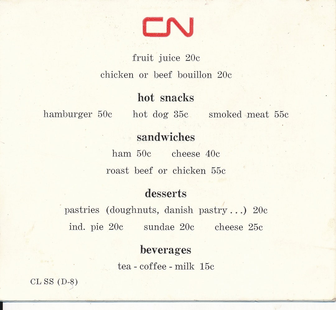 Canadian National Snack Menu One Side English Other Side French - Etsy