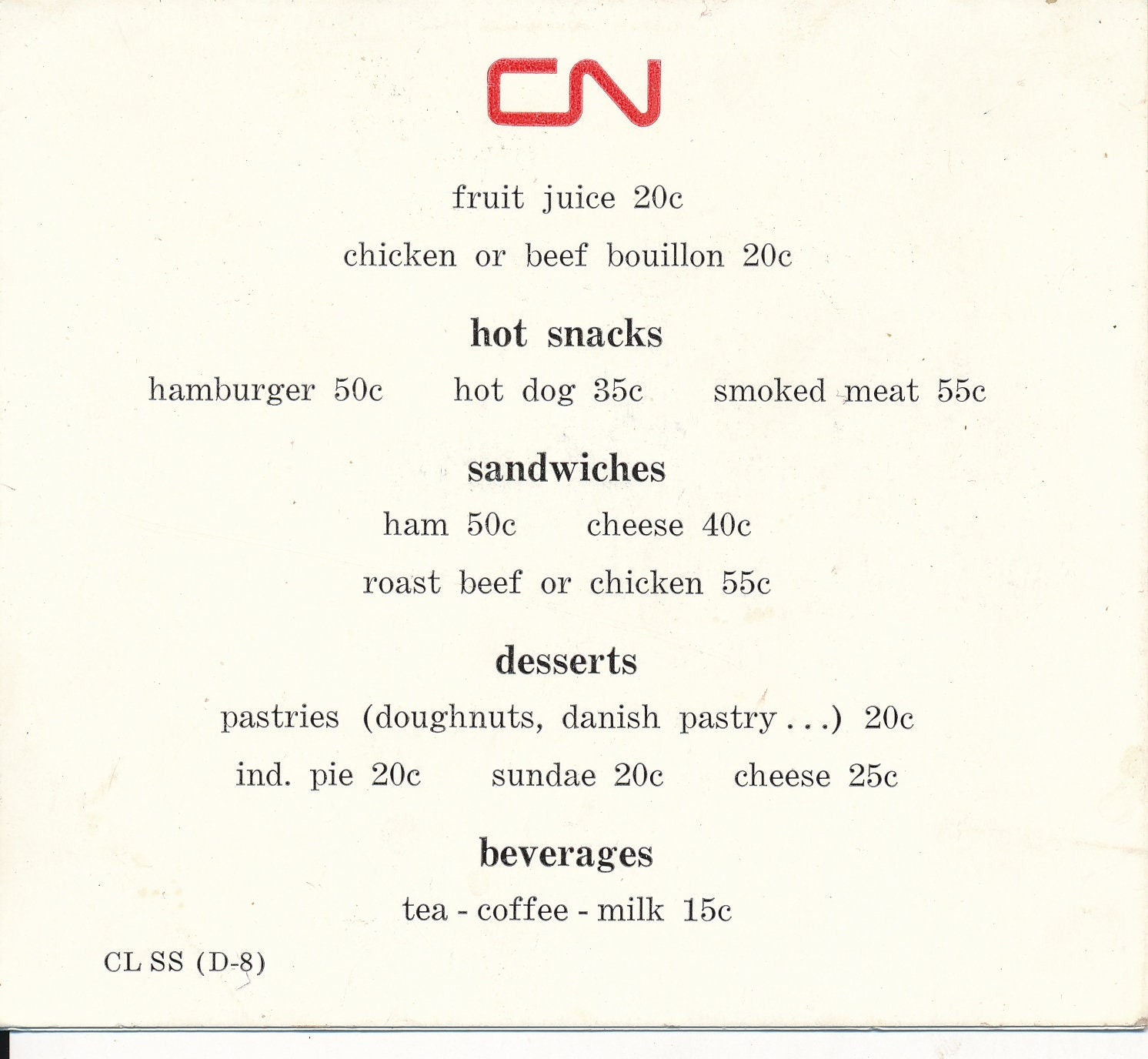 Canadian National Snack Menu One Side English Other Side French - Etsy