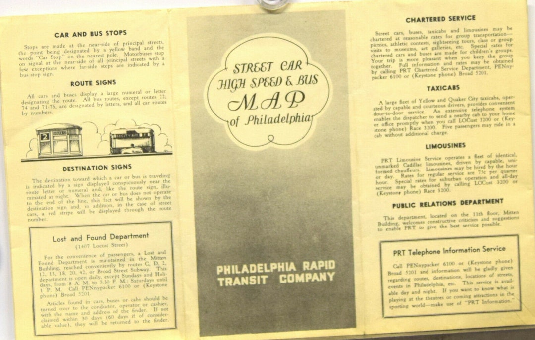 Philadelphia Rapid Transit Co. Street Car, High Speed & Bus Map April ...