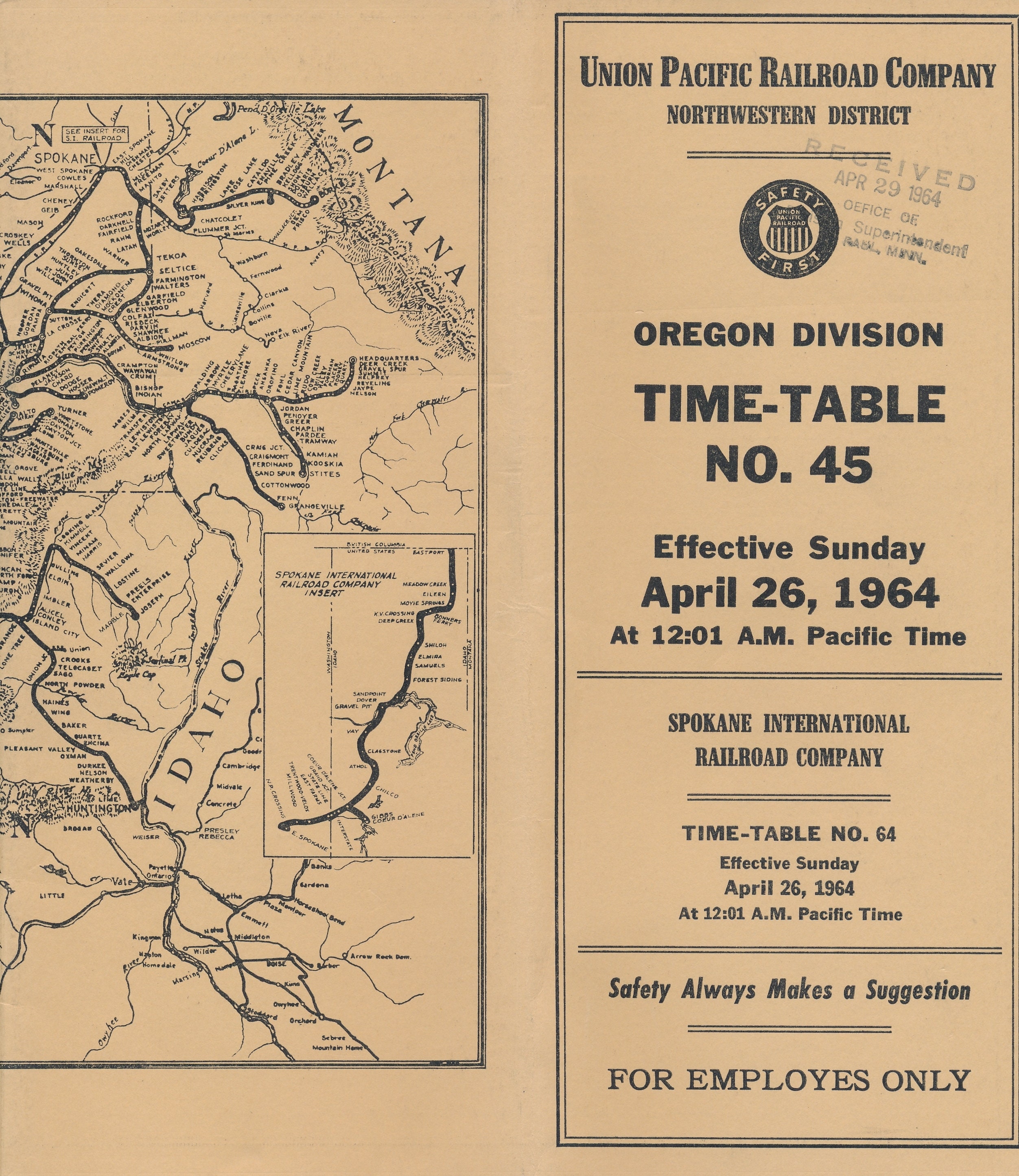 Union Pacific Railroad Oregon Division Employee Timetable 45 April 26 ...