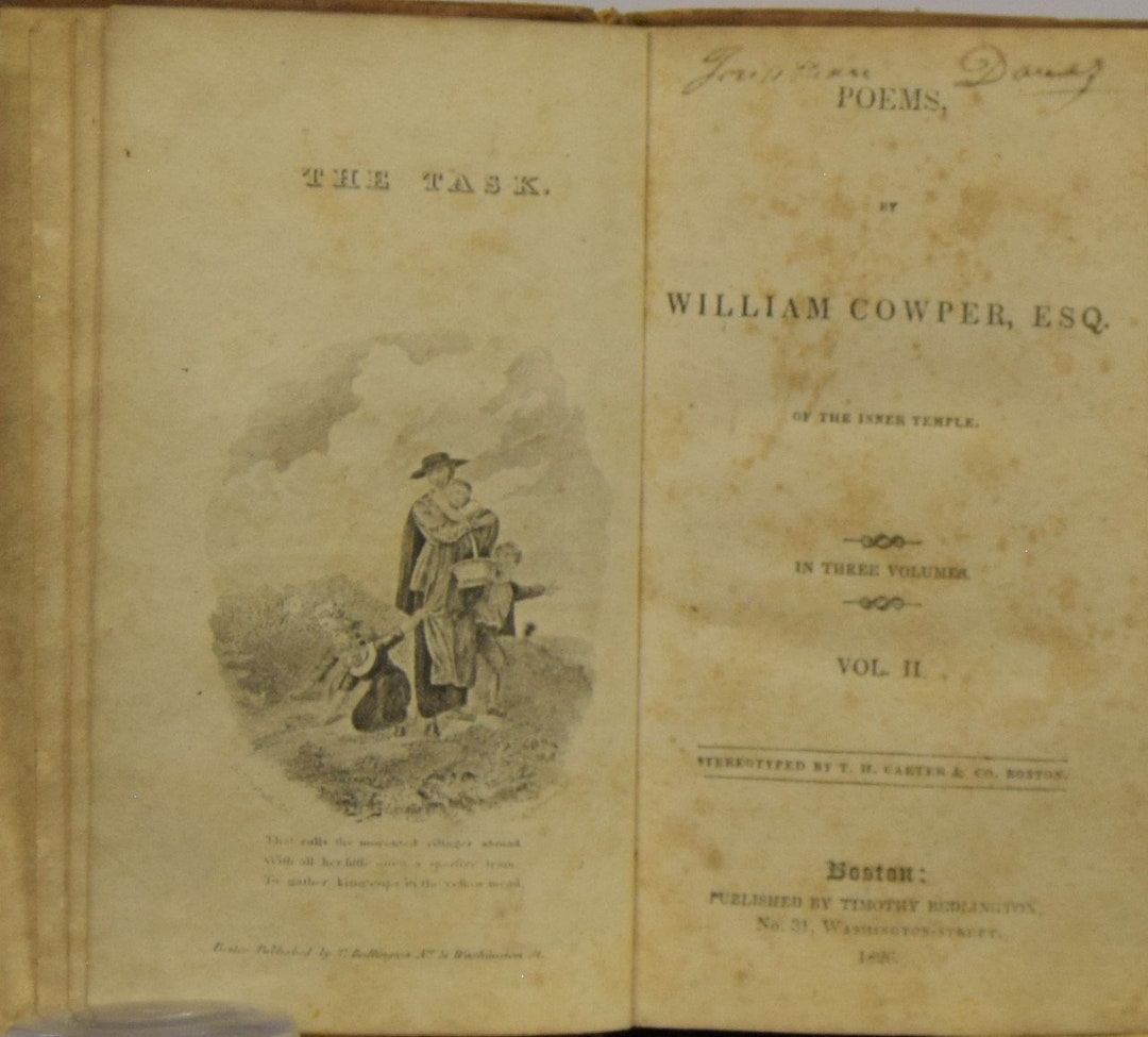 The Task Poems by William Cowper Vol 2 1826 Boston - Etsy