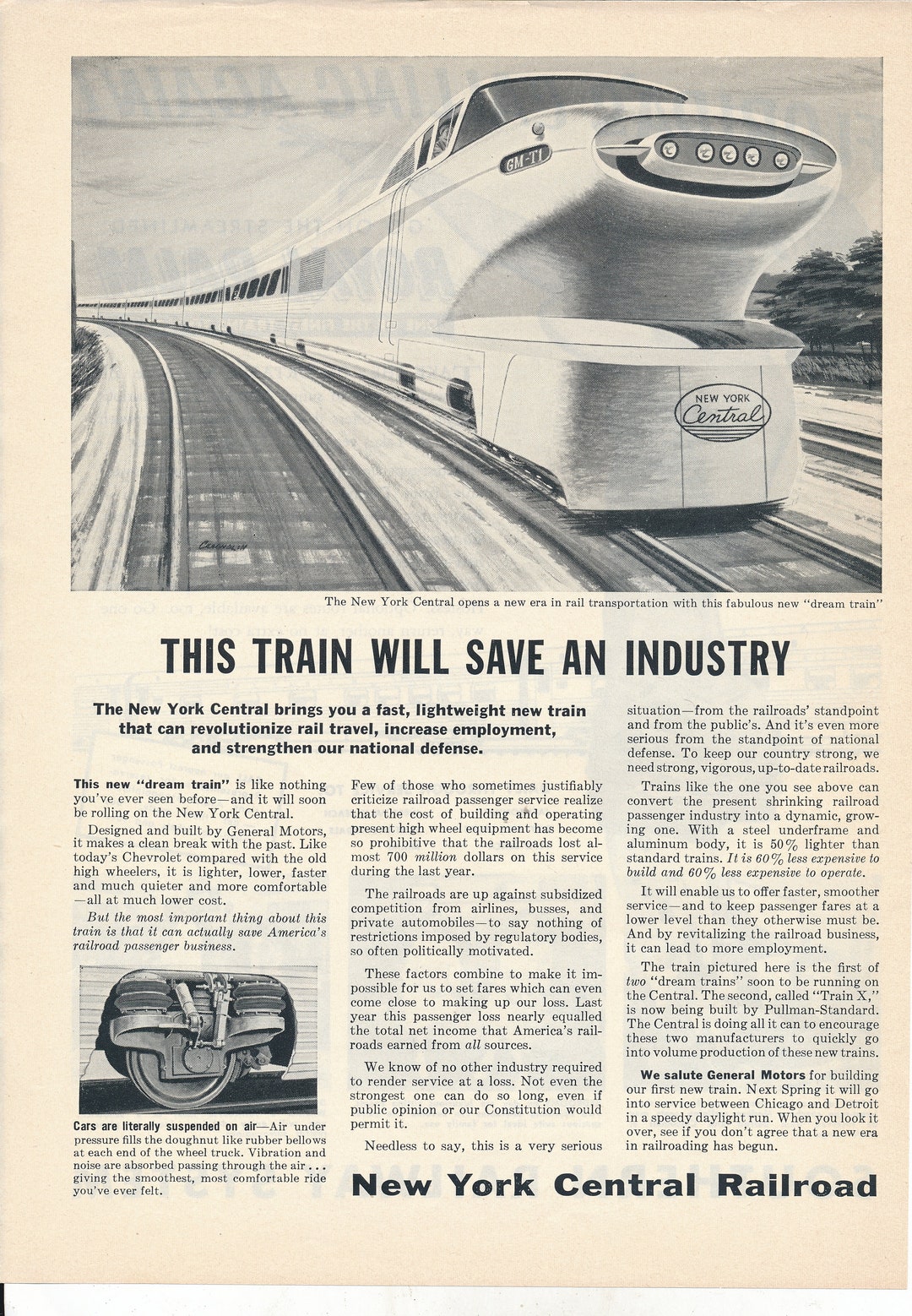 New York Central Railroad Rare Magazine Ad of the Train They Called ...