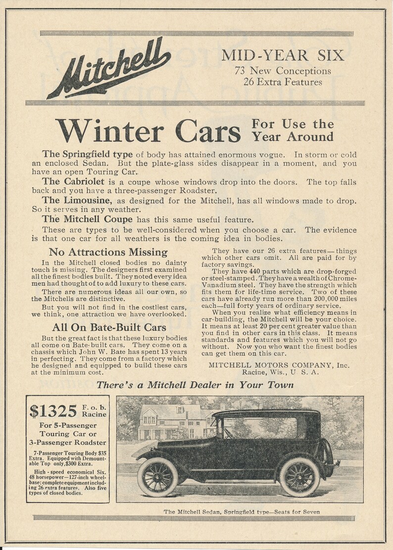 3 Vintage Print Ads for Mitchell Motors From the 1910's - Etsy