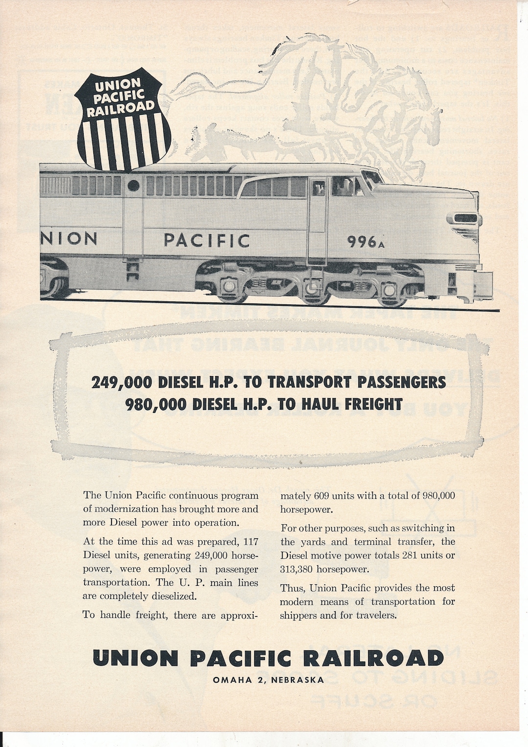 Union Pacific Railroad 4 Magazine Print Ads From the 1940's - Etsy