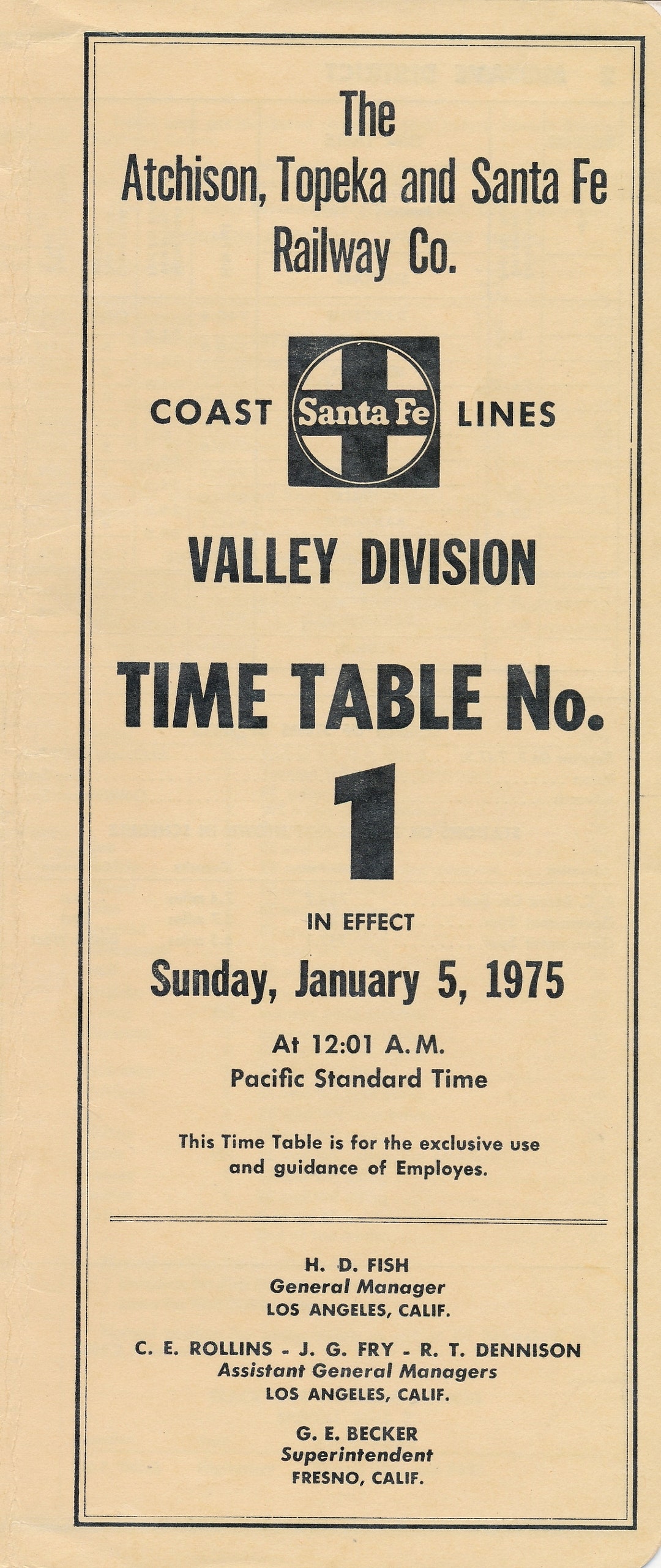Santa Fe Railway Employee Timetables Valley Division : Nos. 1-1975, No ...