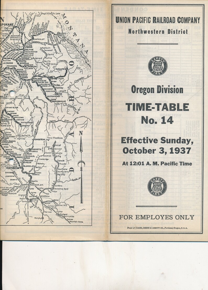 Union Pacific Railroad Oregon Division Employee Timetable 14 October 3 ...