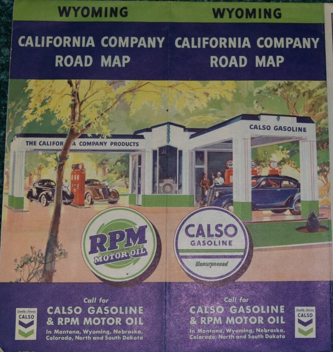 Road Map of Wyoming by Calso Gasoline & Motor Oil 1930's - Etsy