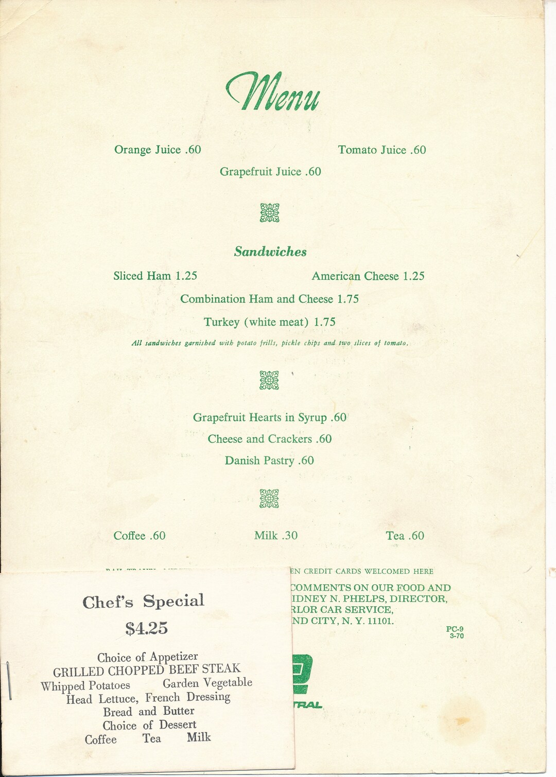 Penn Central Lunch Menu - Etsy
