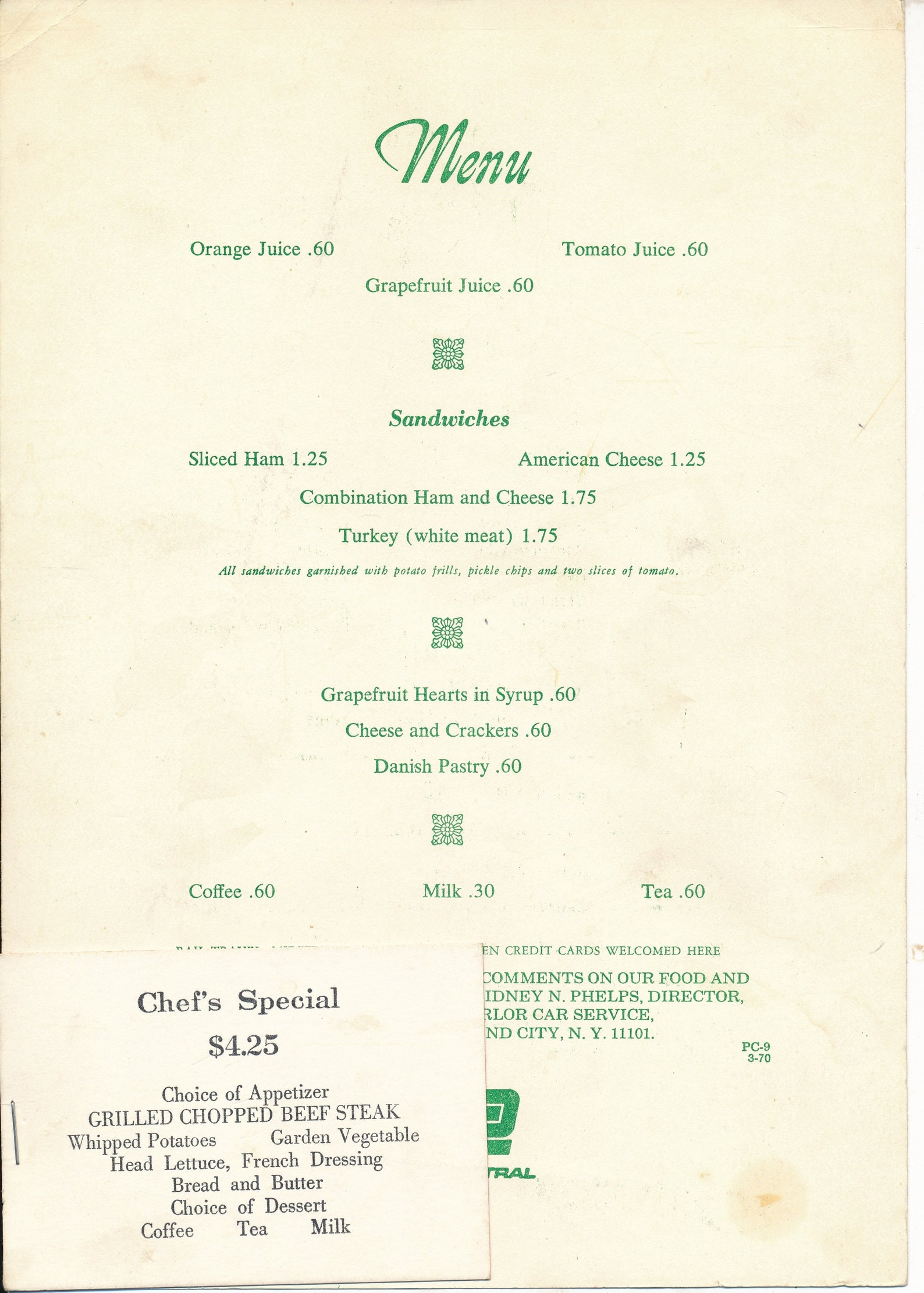 Dining Car Menu: Penn Central Lunch Menu - Etsy